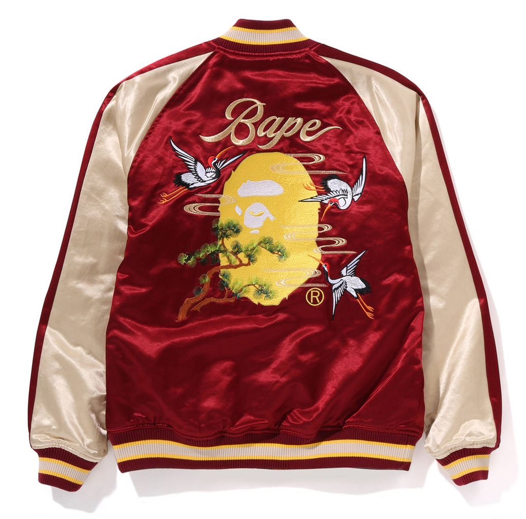 A BATHING APE JAPANESE CRANE EMBROIDERY REVERSIBLE SOUVENIR JACKET ...