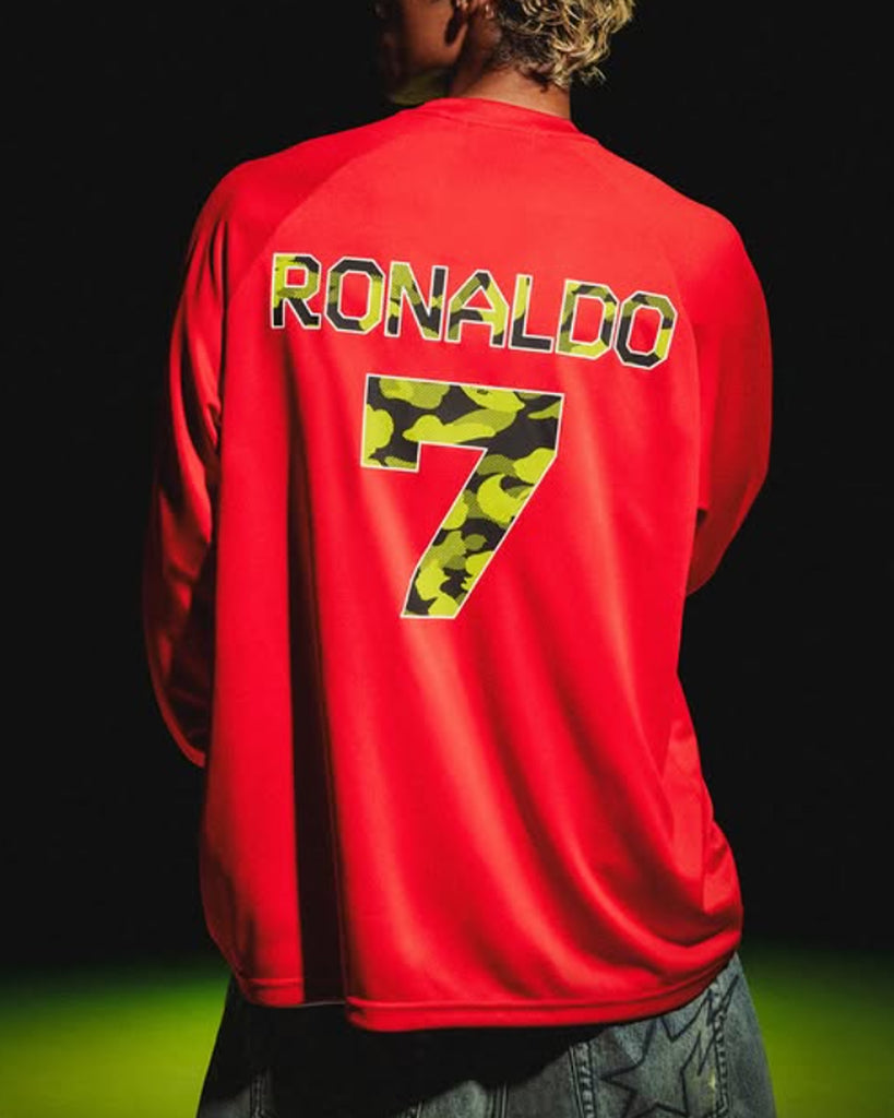 A BATHING APE BAPE CR7 LIFE MULTI LOGO POLY RELAXED FIT L/S FOOTBALL J ...