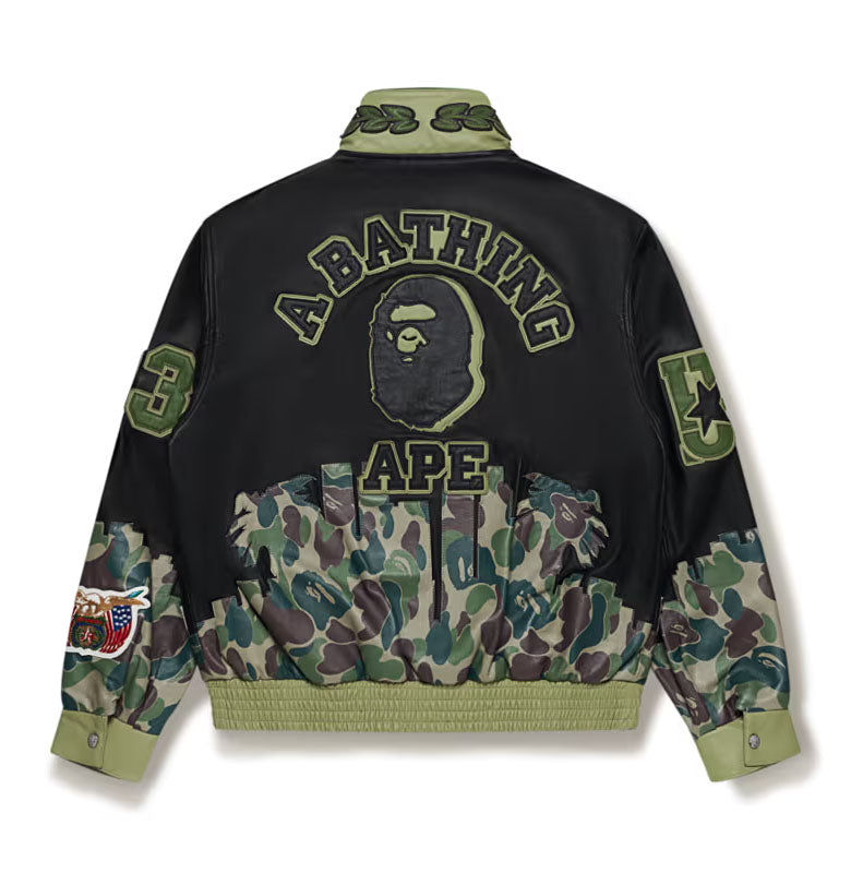 A BATHING APE BAPE x JEFF HAMILTON ABC CAMO MULTI LOGO LEATHER JACKET ...