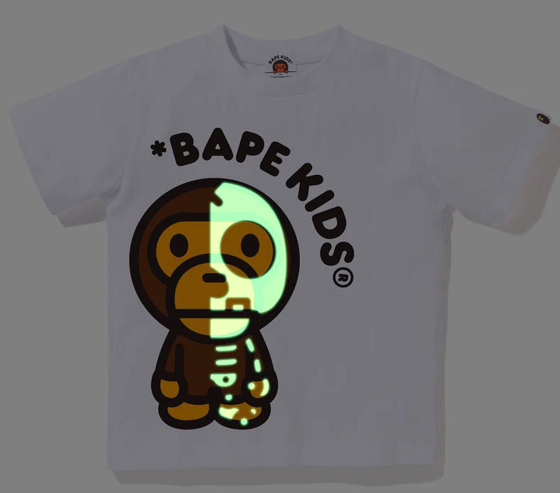 A BATHING APE BAPE KIDS BABY MILO SKULL GLOW IN THE DARK TEE ...